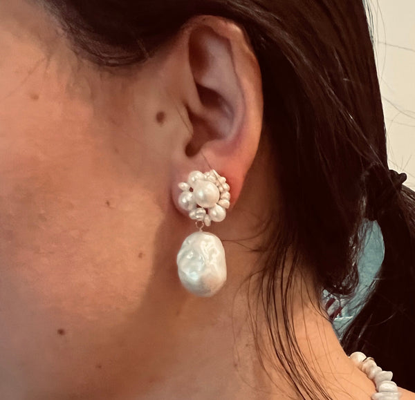 Biwa pearl hanging earrings with small pearl accents – Dog House Pearls